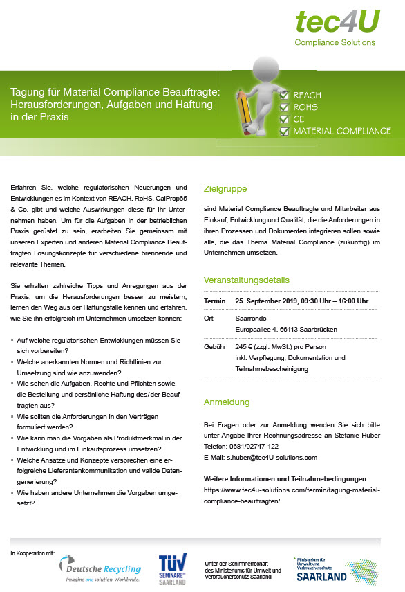 Material Compliance Tagung am 25.09.2019 in Saarbrücken